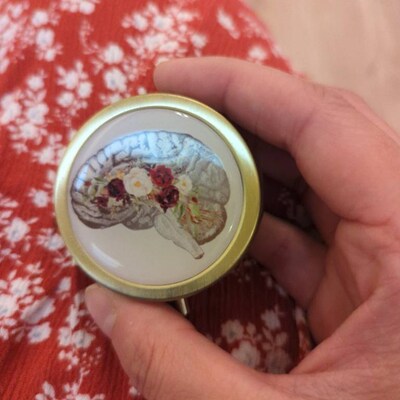 Floral Human Brain Pill Box, Floral Brain Pill Case, Trinket Box ...