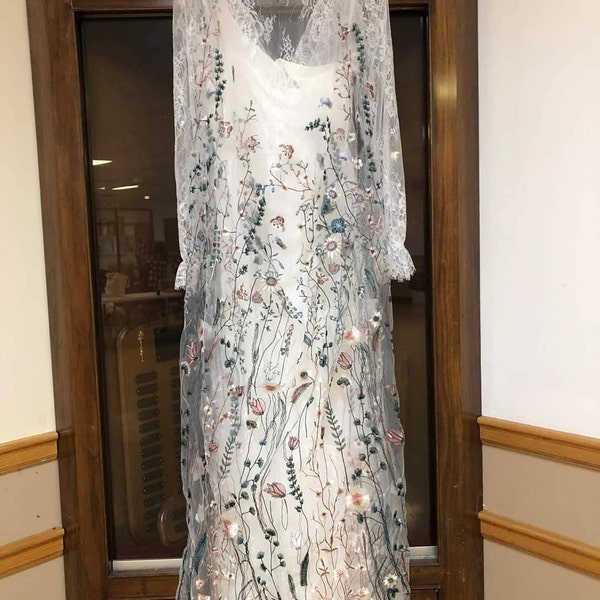 Blue Wildflower Bridal Cape – Sheer Embroidered Drape - Etsy