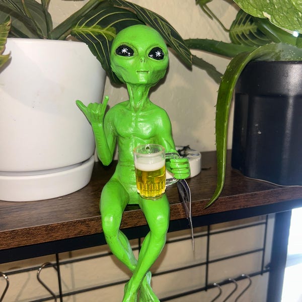 Alien Invasion “party Alien” Male Hang Loose Beer Drinking Ledge ...