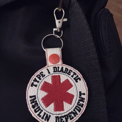 Type 1 Diabetic Insulin Dependent Key Chain/ /snap Tab Medical ID ...