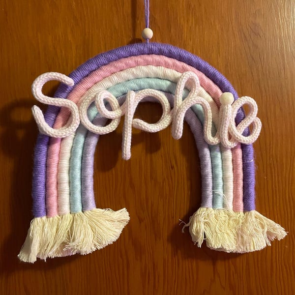 Personalized Rainbow Macrame, Name Sign for Wall, Kids Room Deco, Gift ...