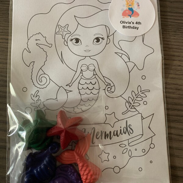 Mermaid Personalized Crayons With Coloring Page| Mermaid Party Favors ...