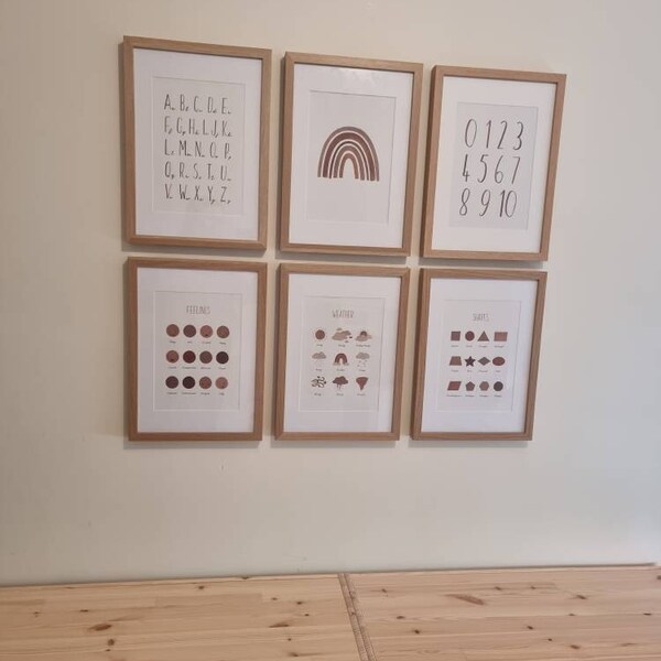 Boho Set of 6 Educational Posters, Playroom Wall Decor, Emotions Poster ...