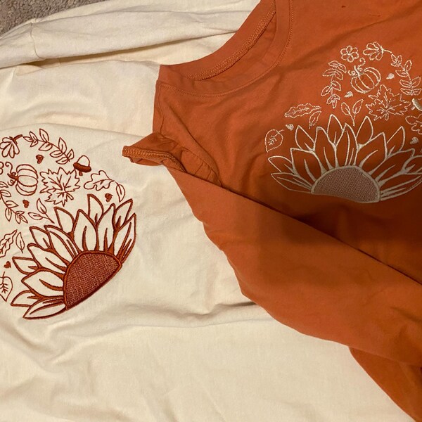 Fall Leaves Heart Embroidery Design, Sunflower Embroidery Design ...