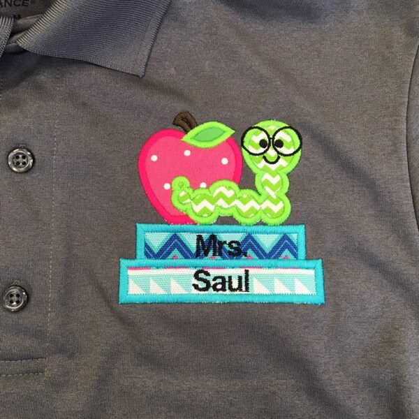 Bookworm With Apple Applique - 6 Sizes 10 Formats: Dst Exp Hus Jef Pes ...