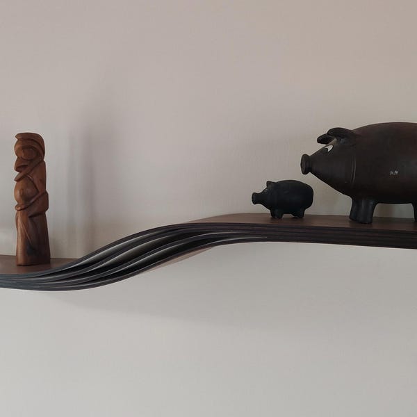 Curved Floating Shelf Wall Mounted, Modern Walnut Hanging Design ...