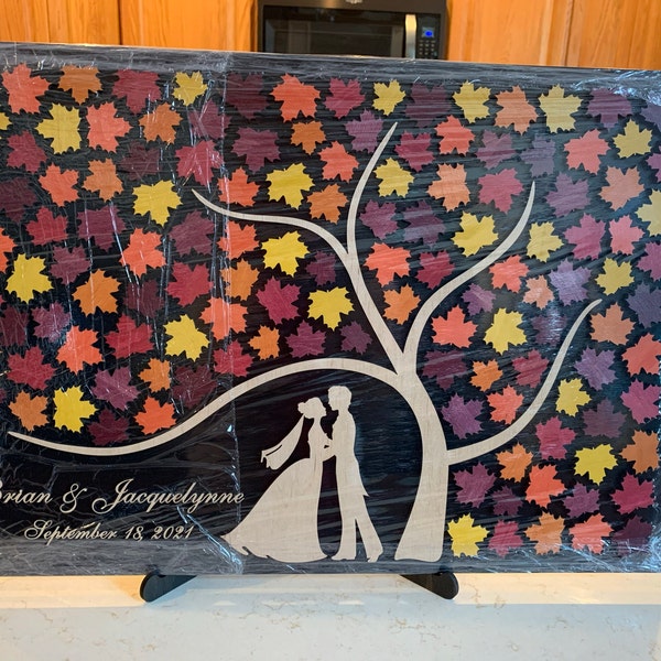 Autumn Wedding Guestbook Alternative Tree of Maple Leaves Guest Book 3D ...