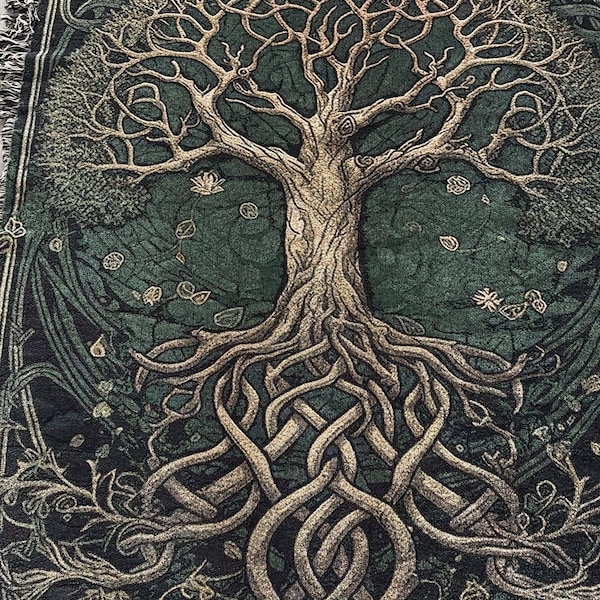Medieval Tree of Life Woven Throw Blanket | Warm Botanical Wall Hanging ...