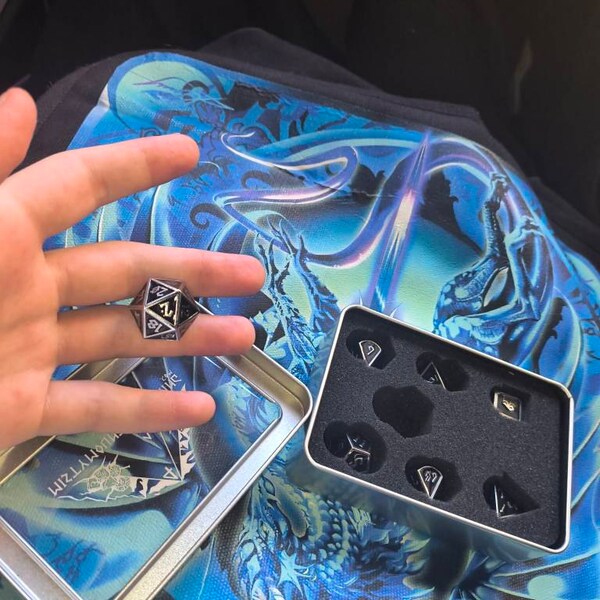 Elder Runes Electric Blue and Matte Silver Metal Dice Set - Etsy