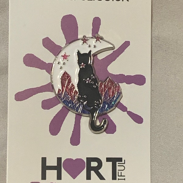 Bisexual Pride Flag Crystal and Cat Glitter Enamel Pin Set of Two (or ...