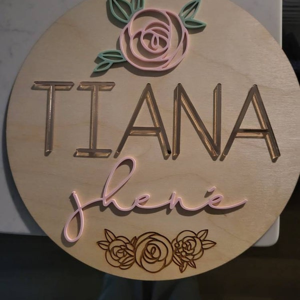 Rose Baby Girl Name Sign Floral Wood Name Sign 3D Name Announcement ...