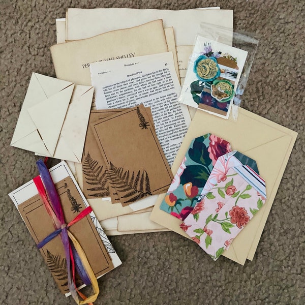 Cottagecore Stamped Note Cards Stationery Pack Bundle for Penpal Snail ...