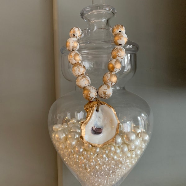 READY TO SHIP Decorative Oyster Shell Ring Dish, White and Gold Oyster ...