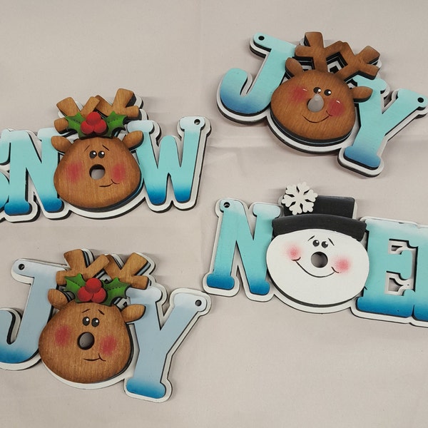 Word Tea Light Nose Ornament Set, Snowman, Reindeer, Holly, Snowflake ...