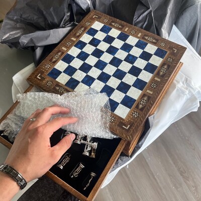 Luxury Chess Set With Board Handmade Custom Chess Board With Storage ...