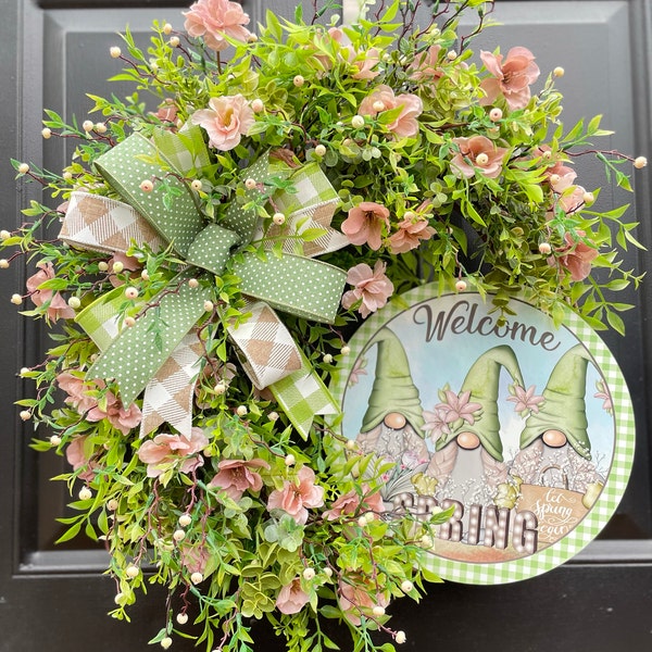 Welcome Spring Gnome Sign - Round Spring Summer Sign for Wreaths ...