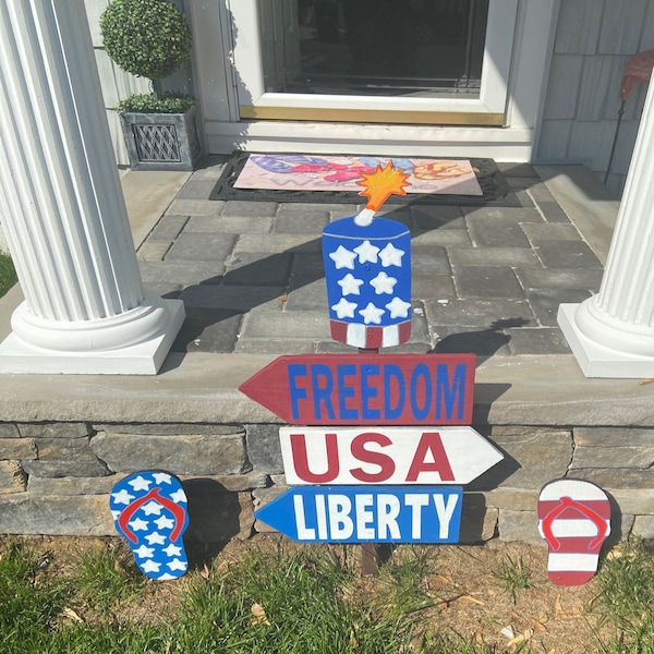 July 4th Yard Sign/ Patriotic Wood Sign/ America/ Fireworks Decor/ July ...