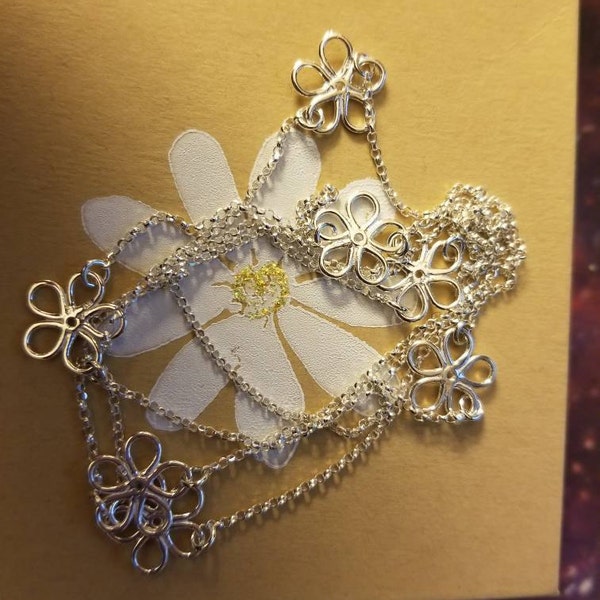 Long Sterling Silver Daisy Necklace, Daisy Chain Necklace, Open Daisy ...