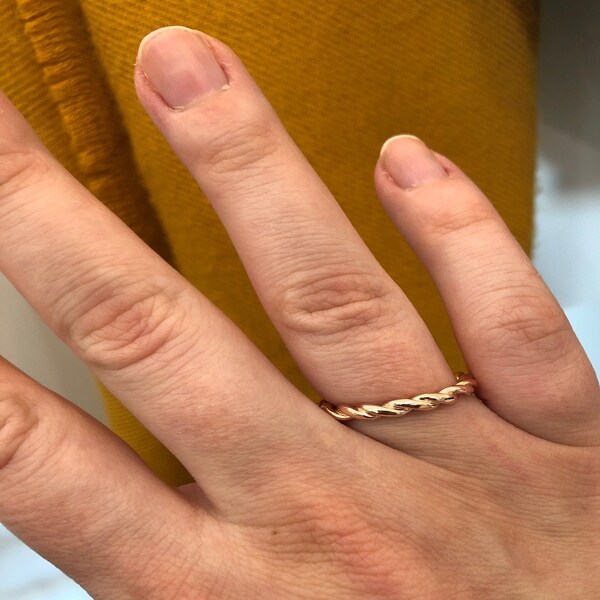 3 MM Braided Ring, 14K / 18K Rose Gold, Thick Ring, Rope Wedding Ring ...