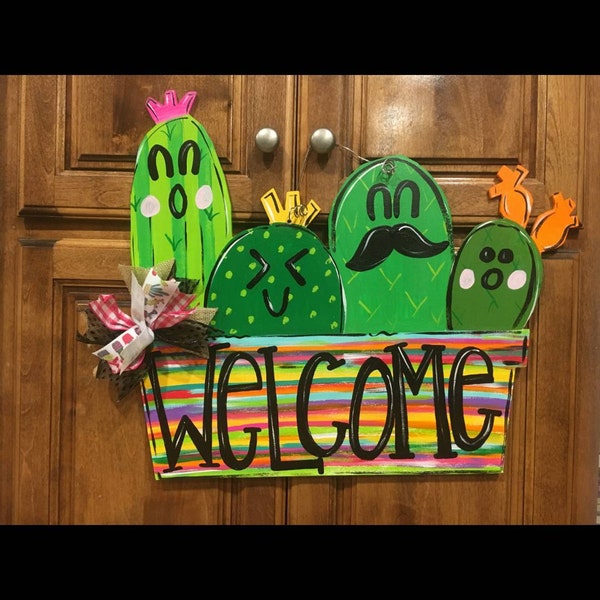 Cactus Door Hanger - Cactus Pot Decor - Cactus Family - Southwest Wood ...