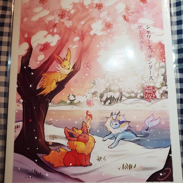 Ecruteak Snowfall Eeveelutions Pokemon Print | Poster | Eevee ...