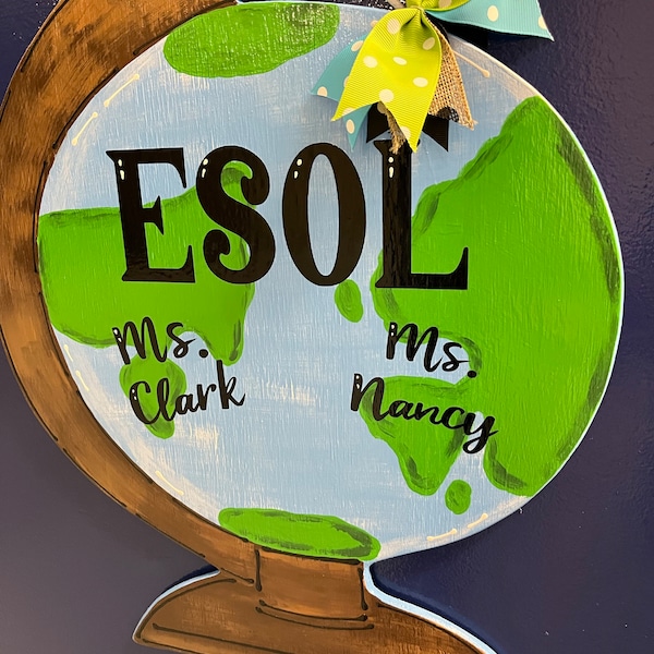 Personalized GLOBE TEACHER SIGN Class Classroom Name Room Door Plaque ...