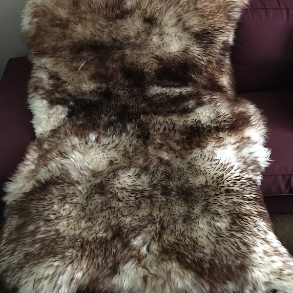 GIANT SHEEPSKIN Triple X Mouflon White Brown Throw Genuine Leather ...