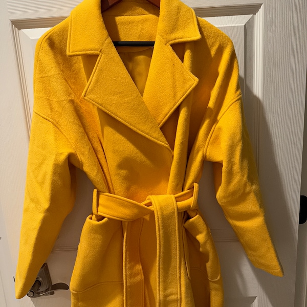 Yellow Wool Coat, Wrap Wool Coat, Oversized Wool Coat, Wool Coat Women ...