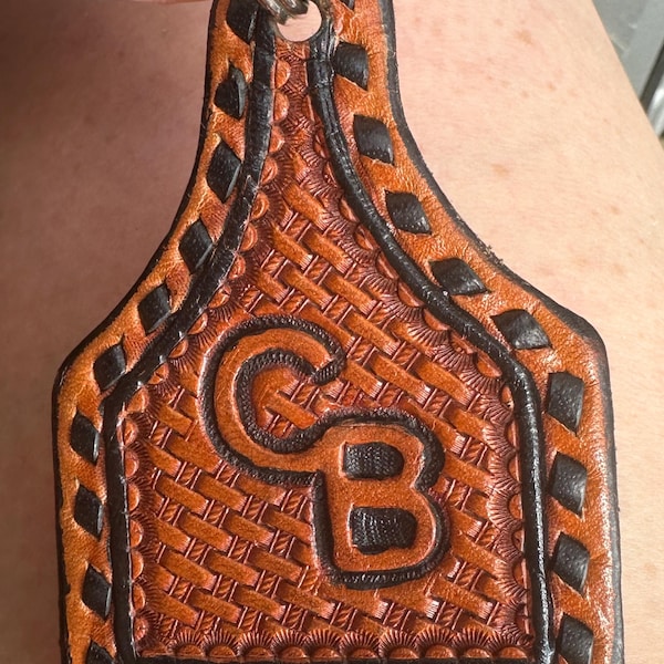 Handmade Leather Ear Tag Key Chains Personalized With Your Initials or ...