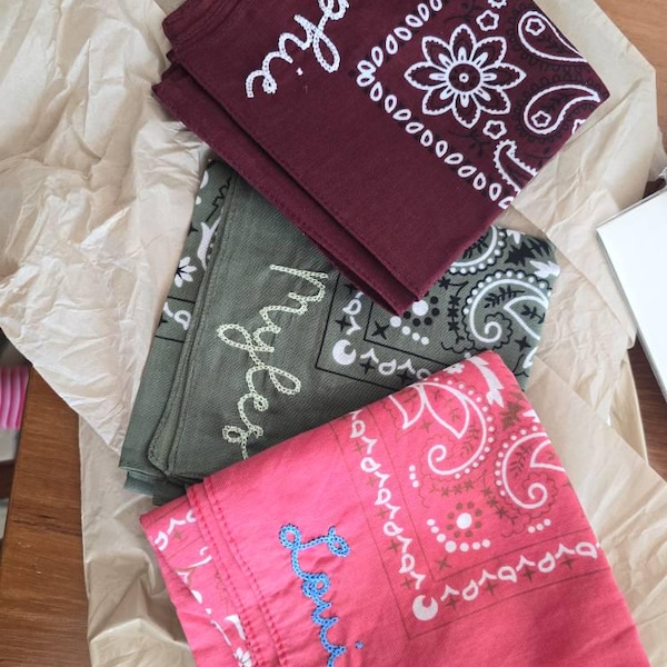 Embroidered Bandana Custom Pastel Colored Bandana Wedding Favor ...