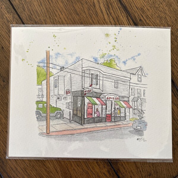 Kinchley's Tavern Pizza Ramsey NJ - 8x10" Watercolor Pizzeria Art Print ...
