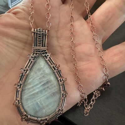 Red Flash Labradorite Gemstone Pendant Copper Wire Wrapped Pendant ...
