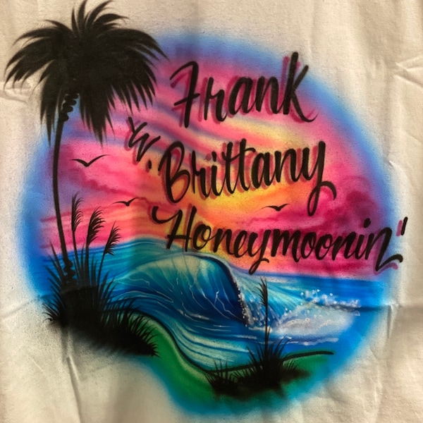Airbrush T-shirt - Beach Scene - Airbrushed T-shirt - Name ...