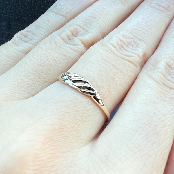 Solid Gold Croissant Ring, Plain 14k Gold Band, Braided Bubble Ring ...
