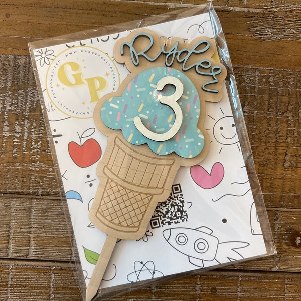 Ice Cream Party Cake Topper, Ice Cream Birthday Cake Topper, Ice Cream ...