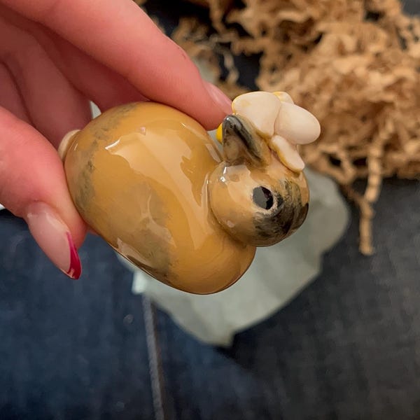 Gray Lop Bunny With Pink Flowers Keychain, Cute Polymer Clay Bunny ...