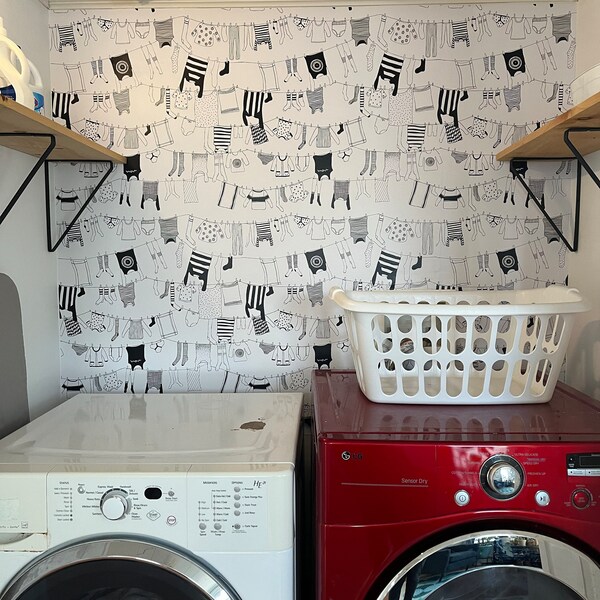 Laundry Room Wallpaper - Clothes on Washing Line Peel and Stick ...
