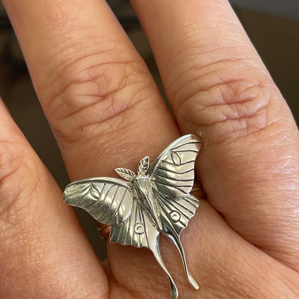 Luna Moth Ring, Moth Ring, Sterling Silver Ring, Silver Moth Ring, Luna ...