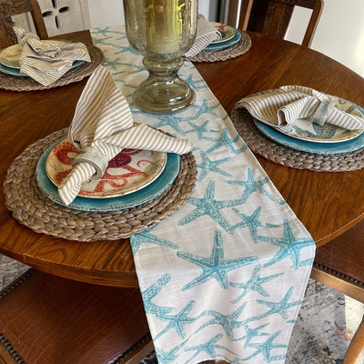 Aqua Blue Table Runner Nautical Starfish Home Decor Table Centerpiece ...