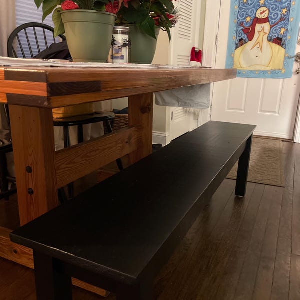 Tavern Farmhouse Bench, Rustic Solid Wood Bench / Stained All Black ...