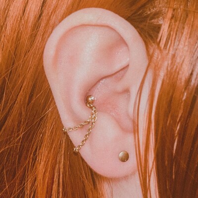 20g 16g Thin Double Chain Conch Ear Stud, Conch Hoop Double Chain Ring ...