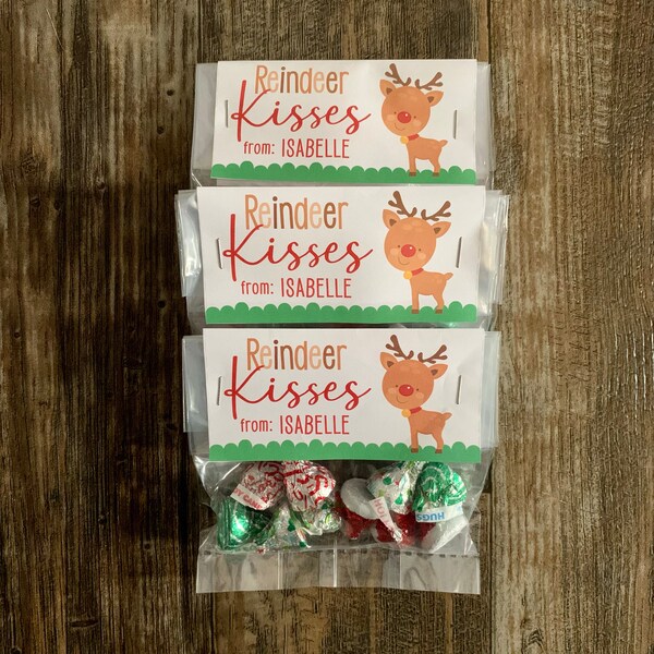 Personalized Christmas Treat Tags Reindeer Kisses Holiday Favor Gift ...