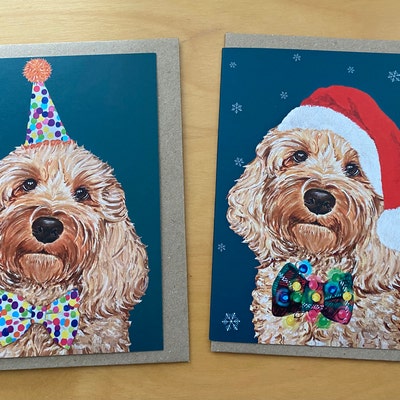 Red/golden Cockapoo Christmas Card - Etsy