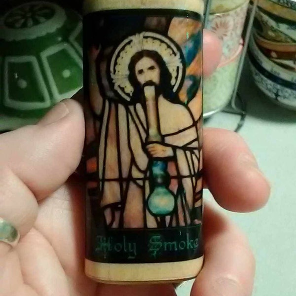 Holy Smoke Jesus Smoking Holding Pipe Lighter Case Holder Sleeve Cover ...