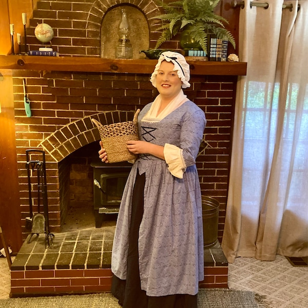 Colonial 18th Century Outlander Williamsburg Cotton Ballgown Polonaise ...