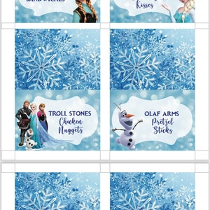 Frozen Party Food Label, Frozen Party Food Tents, Frozen Place Cards ...