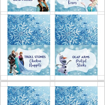 Frozen Party Food Label, Frozen Party Food Tents, Frozen Place Cards ...