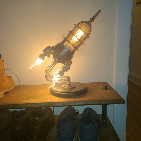 15" Rocket Ship Spaceship Steampunk Industrial Pipe Desk Lamp With 4 ...