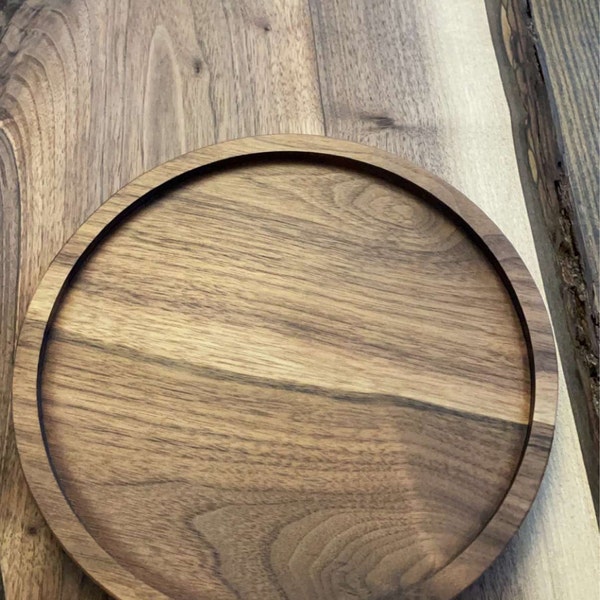 Round Wood Tray / Black Walnut / Shallow Circle Catchall + Valet Tray ...