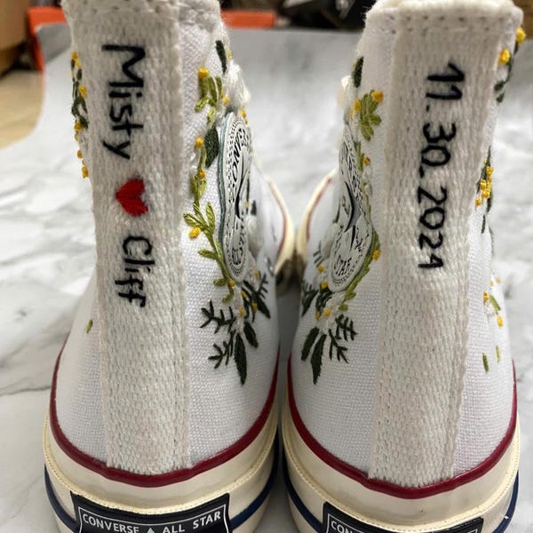 Custom Embroidered Wedding Converse, White Flowers Embroidered Sneakers ...